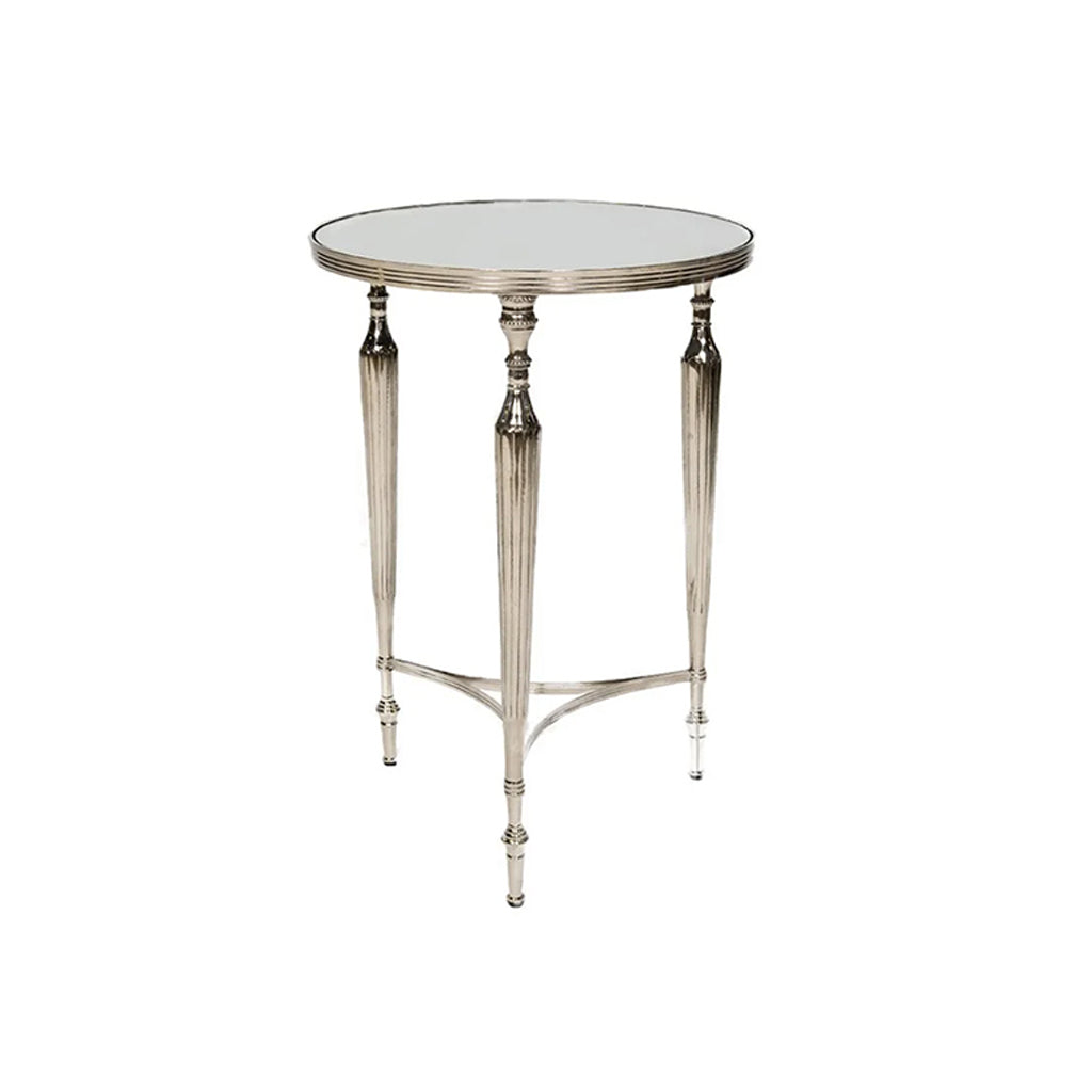 Antoinette Round Nickel Mirror Top Side Table | Quest Events