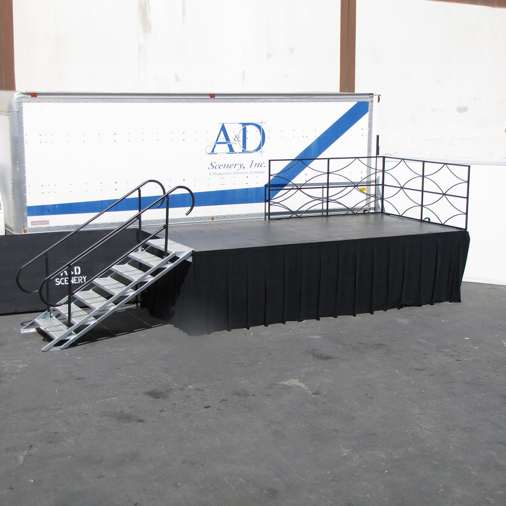 Staging with Skirting, Safety Railings, and Steel Deck Step Unit ...